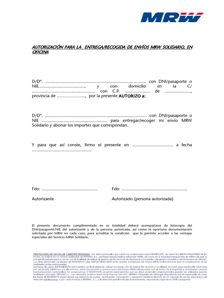 Autorizacion de MRW Formato | PDF