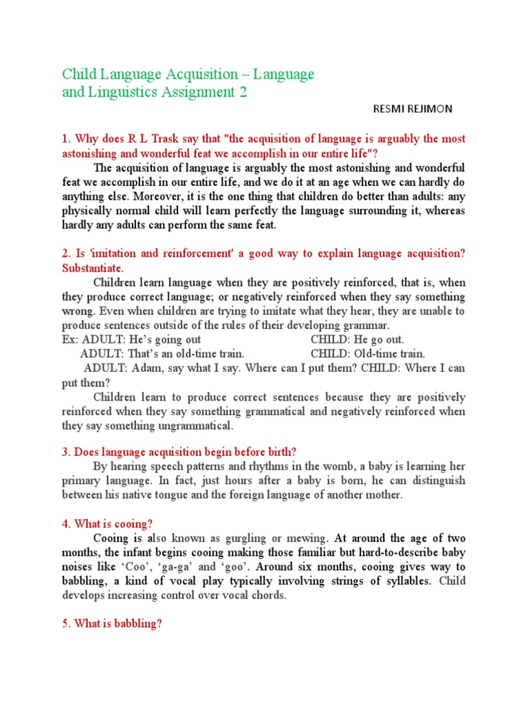Stages of Child Language Acquisition | PDF | Language Acquisition ...