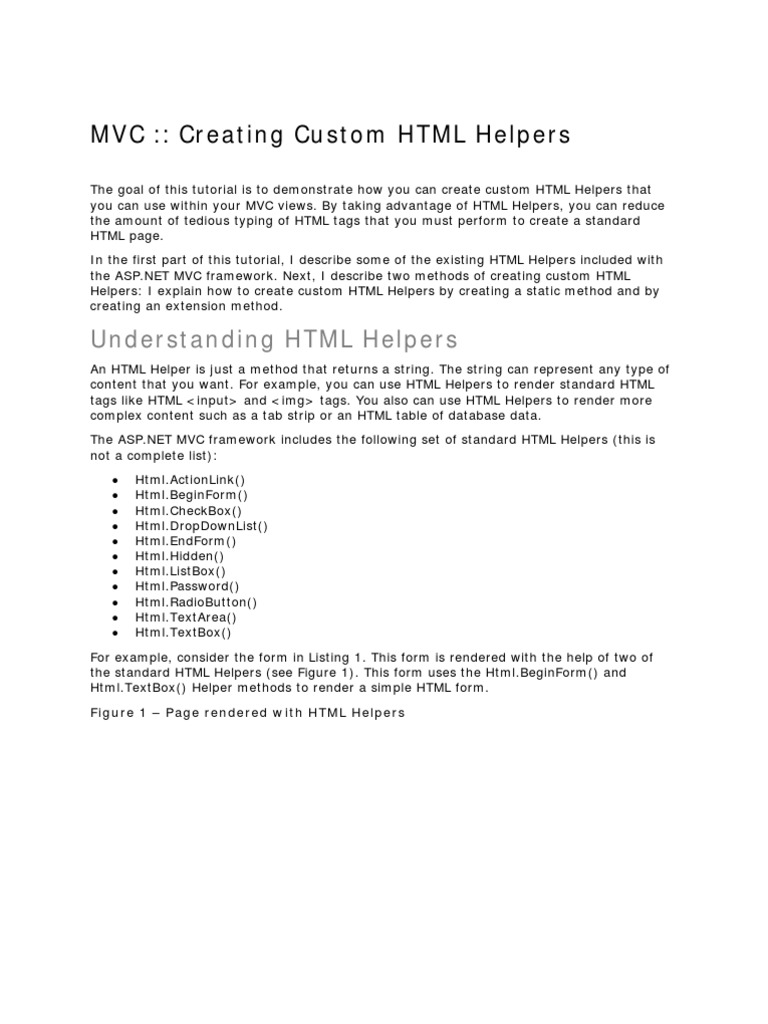 MVC:: Creating Custom HTML Helpers | PDF | Html | Html Element