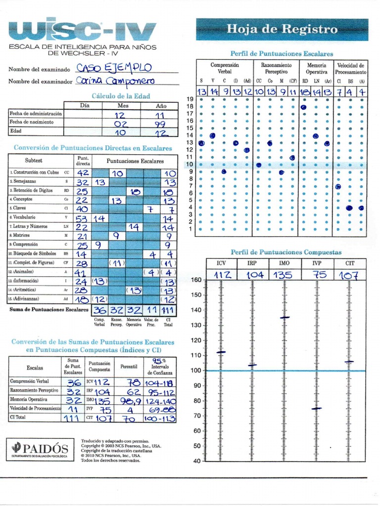 Ejemplo WISC IV - Hoja 1 | PDF