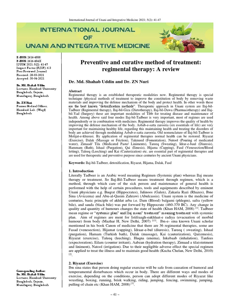 Preventive and Curative Method of Treatment Regimental Therapy A Review ...