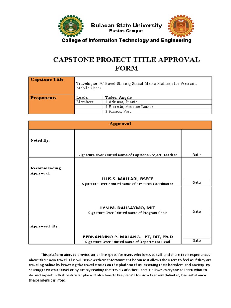 Capstone Project Title Approval Form: Bulacan State University | PDF