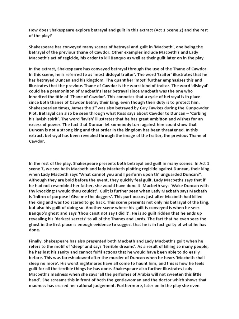 How Does Shakespeare Explore Betrayal and Guilt in This Extract? | PDF ...
