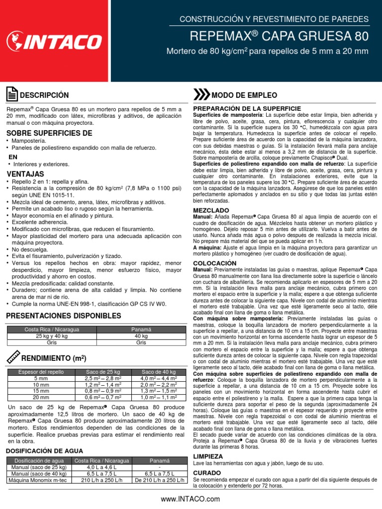 Ficha Tecnica Repemax Capa Gruesa 80 (Intaco) - 1 | PDF | Pintar | Agua