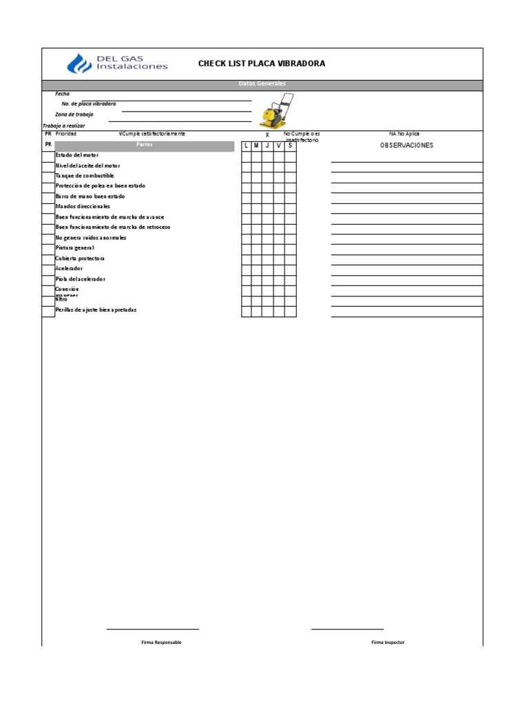 Check List Placa Vibradora | PDF