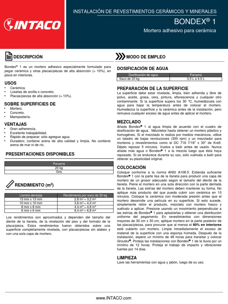 FT Bondex 1 (Intaco) - 1 | PDF | Cerámica | Agua