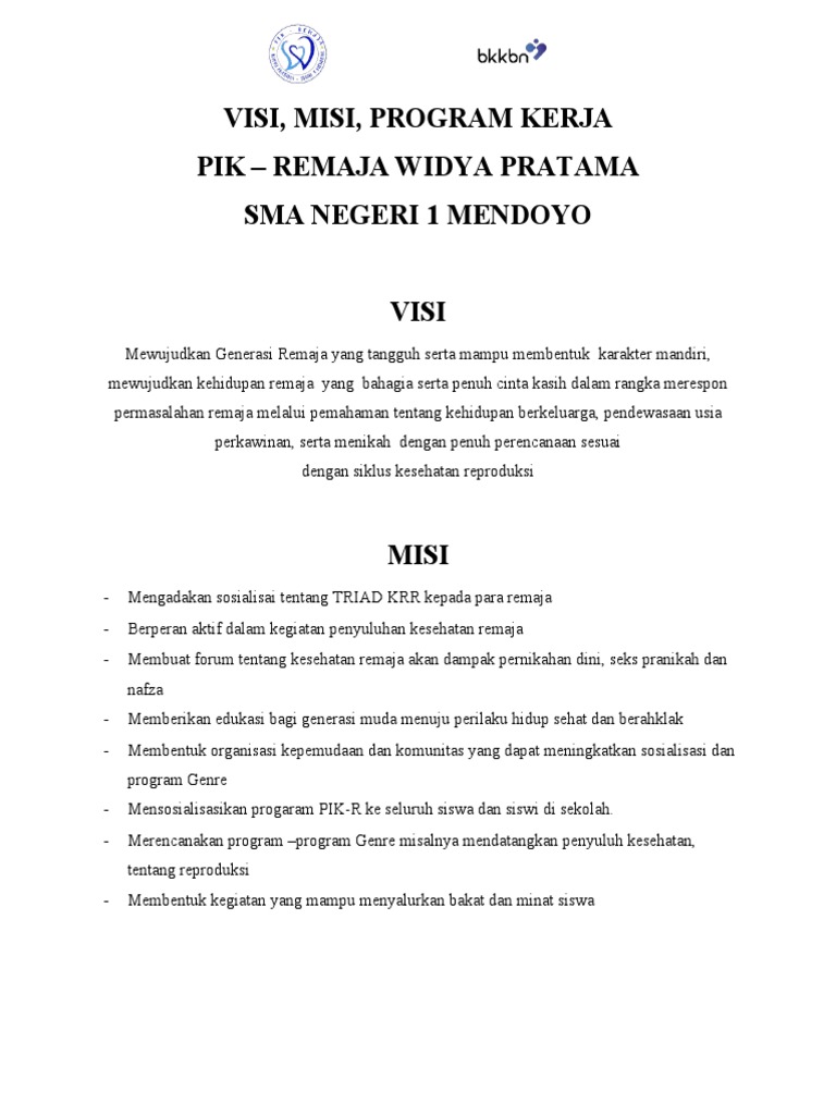 Visi Misi dan Program Kerja PIK-R | PDF | Gaya Hidup