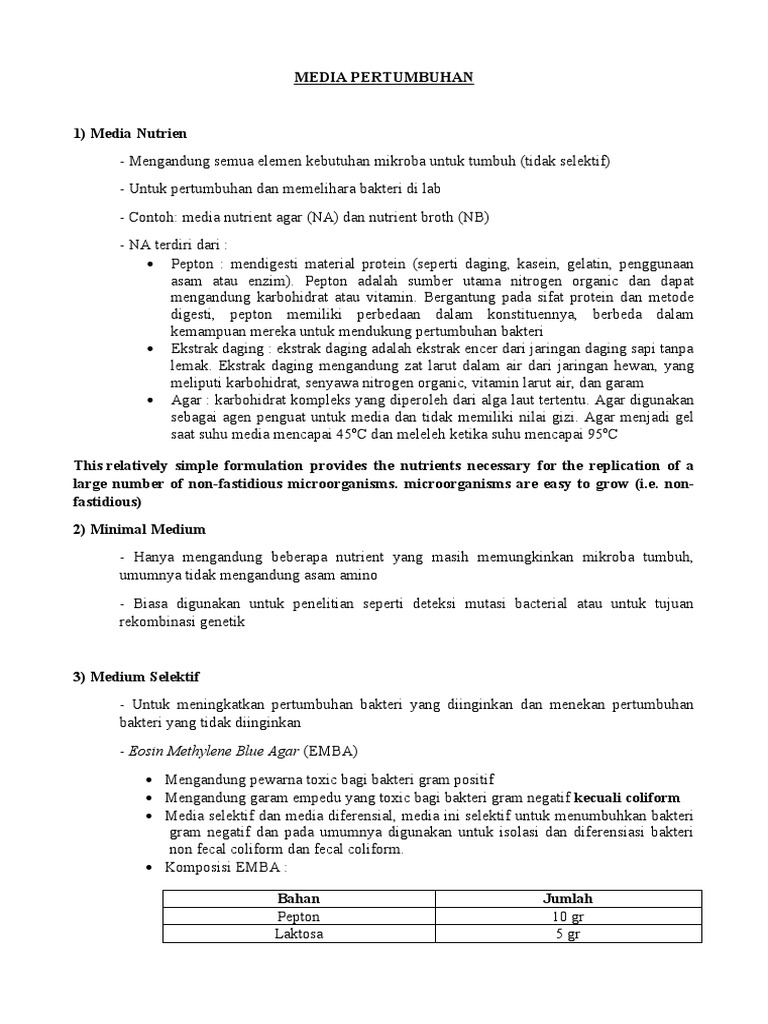 Media Pertumbuhan Bakteri | PDF | Memasak, Makanan, & Anggur ...