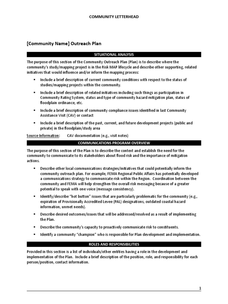 Community Outreach Plan Template | Download Free PDF | Emergency Management | Flood Insurance