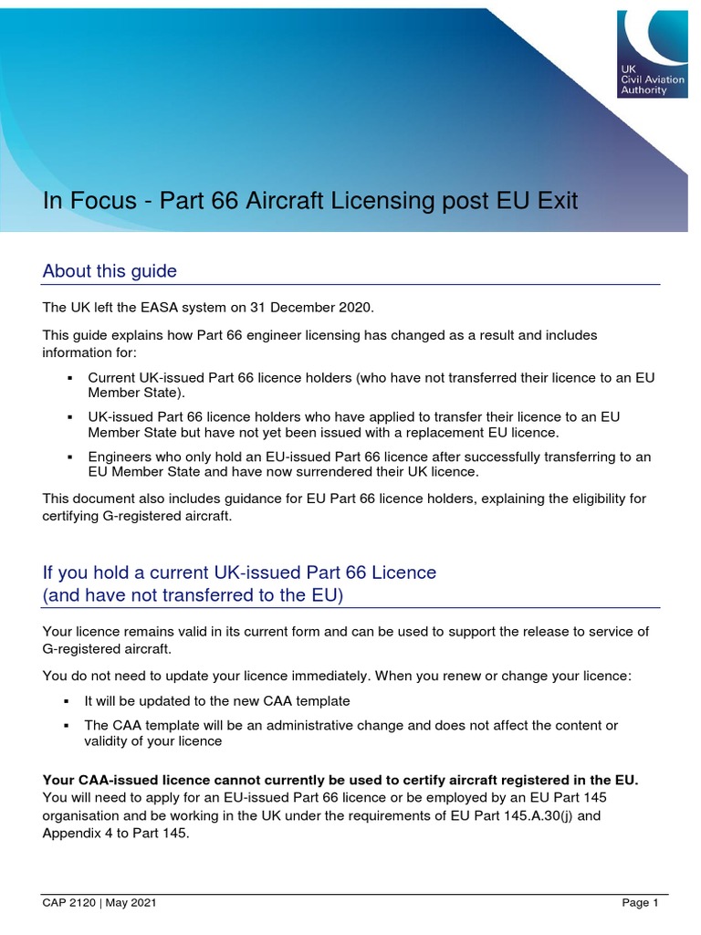Part 66 Aircraft Maintenance Licensing (CAP2120) | PDF | European Union ...