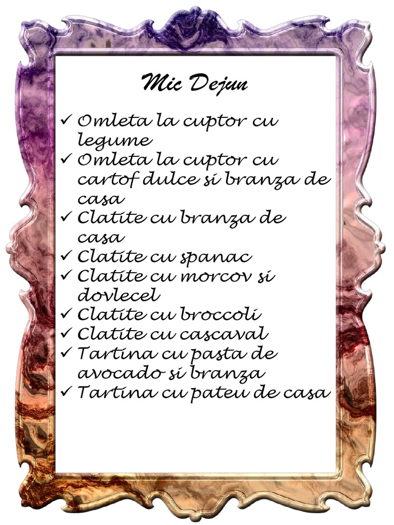 Idei Meniu Saptamanal MamaEAici | PDF