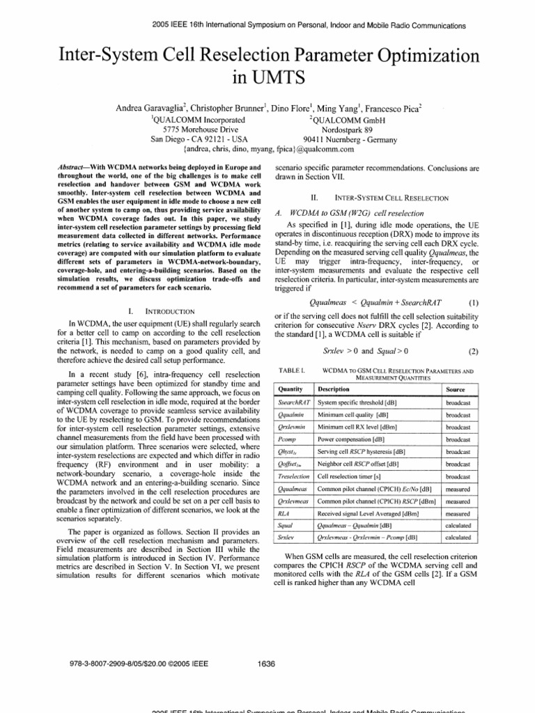 Inter-System: Reselection Parameter Optimization | PDF | Gsm | Mobile ...