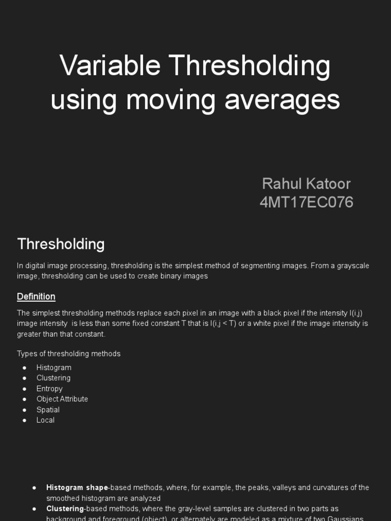 Variable Thresholding Using Moving Averages | PDF | Multidimensional ...