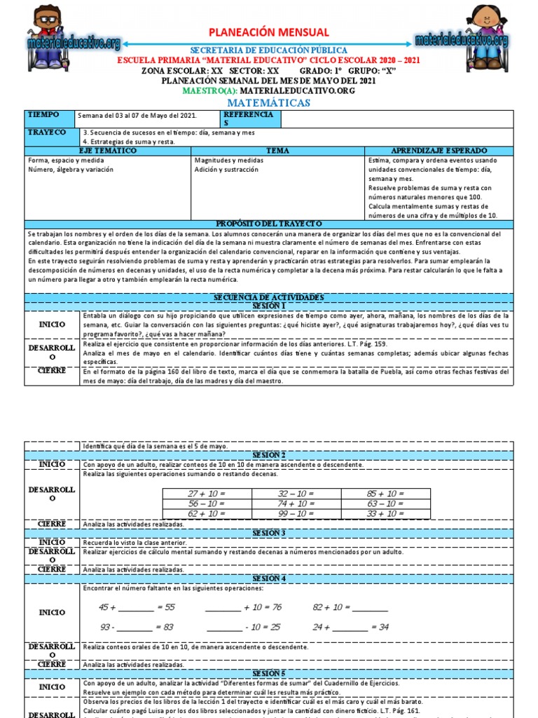 Mayo Planeacion 1 Er Grado Matematicas | PDF | Sustracción | Educación ...