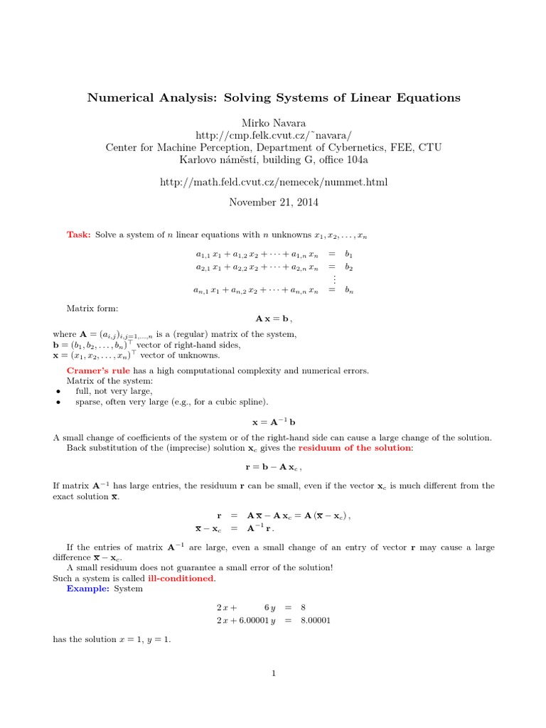 Numerical Analysis: Solving Systems of Linear Equations | PDF ...