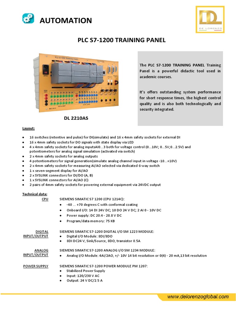 Automation: PLC S7 1200 Training Panel | PDF | Power Supply | Input/Output