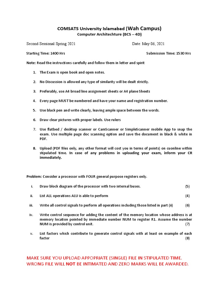 Computer Architecture Comsats Paper Sir Fassih | PDF