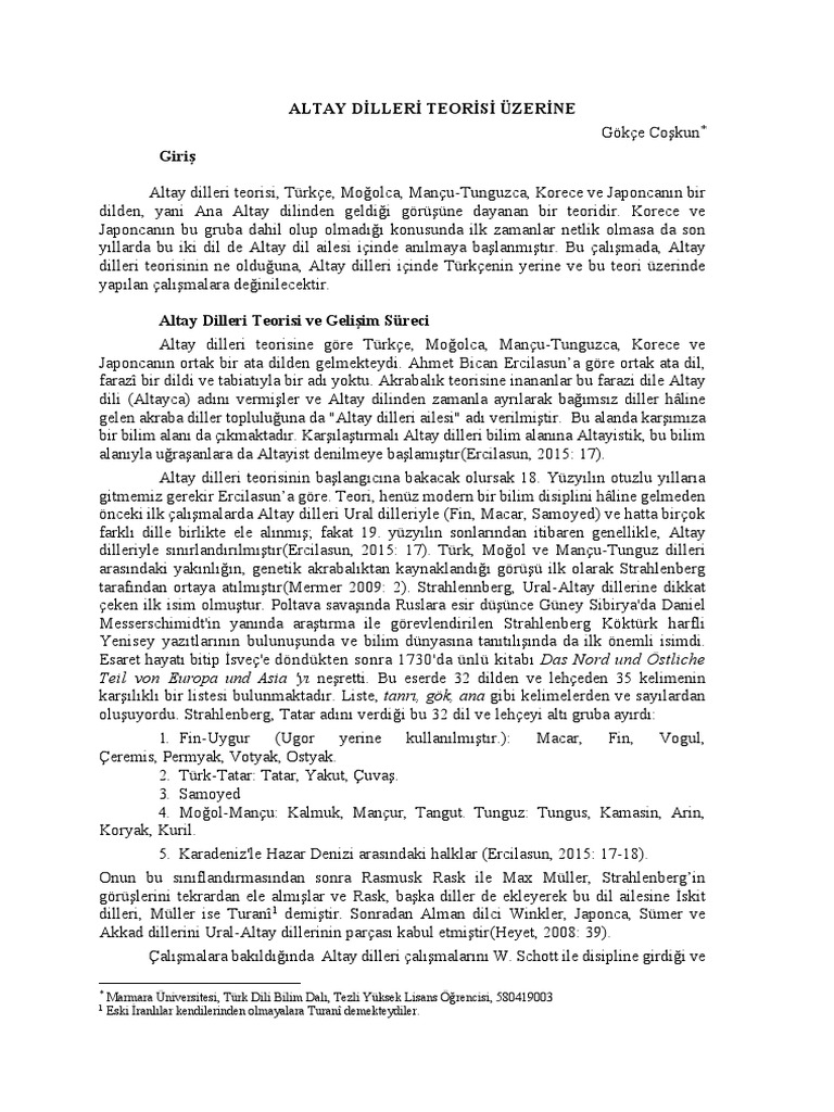Altay Dilleri Teorisi Uzerine | PDF