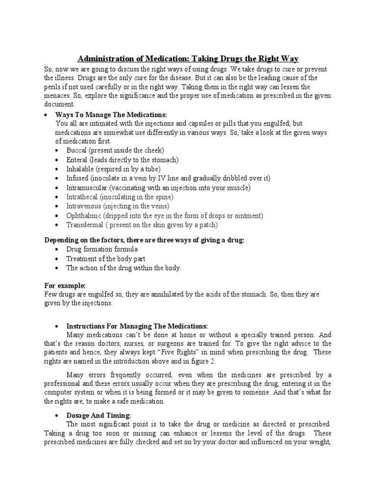 Administration of Medication | PDF | Injection (Medicine) | Medical ...
