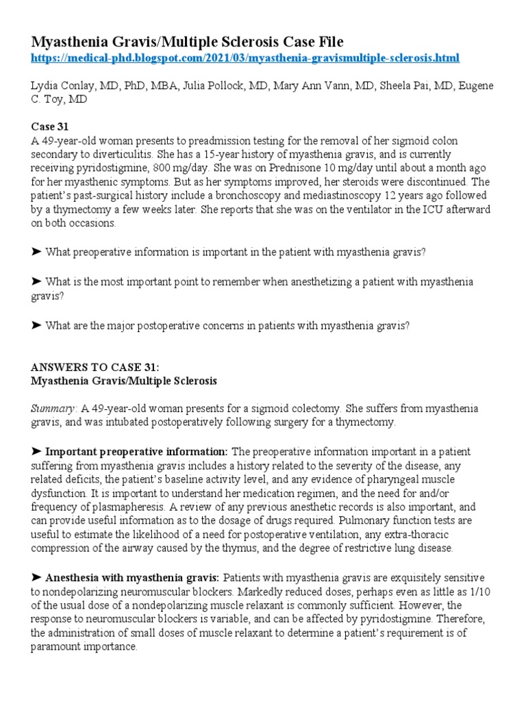 Myasthenia Gravis Multiple Sclerosis Case File | Download Free PDF ...