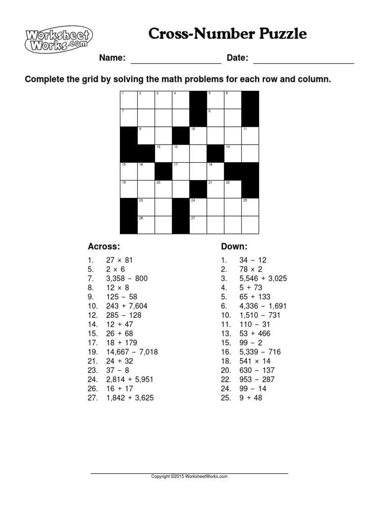 WorksheetWorks CrossNumber Puzzle 4 | PDF | Puzzles | Games Of Mental Skill