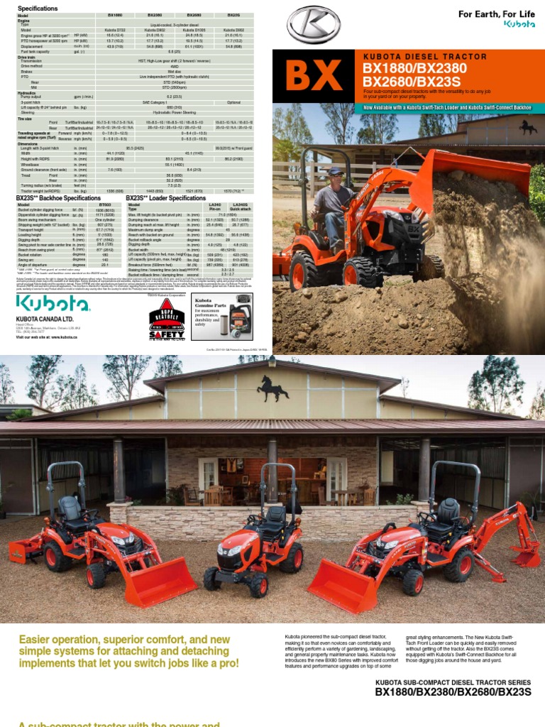 BX1880/BX2380 BX2680/BX23S: Kubota Diesel Tractor | PDF | Loader ...