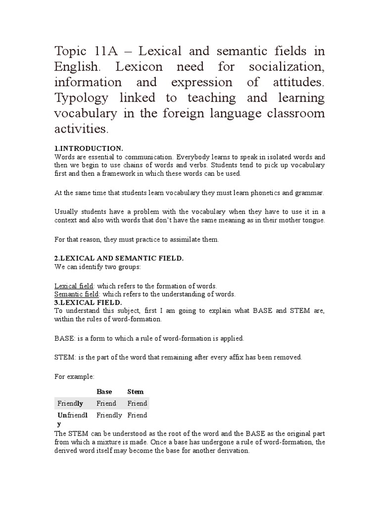 Topic 11A | PDF | Lexicon | Word