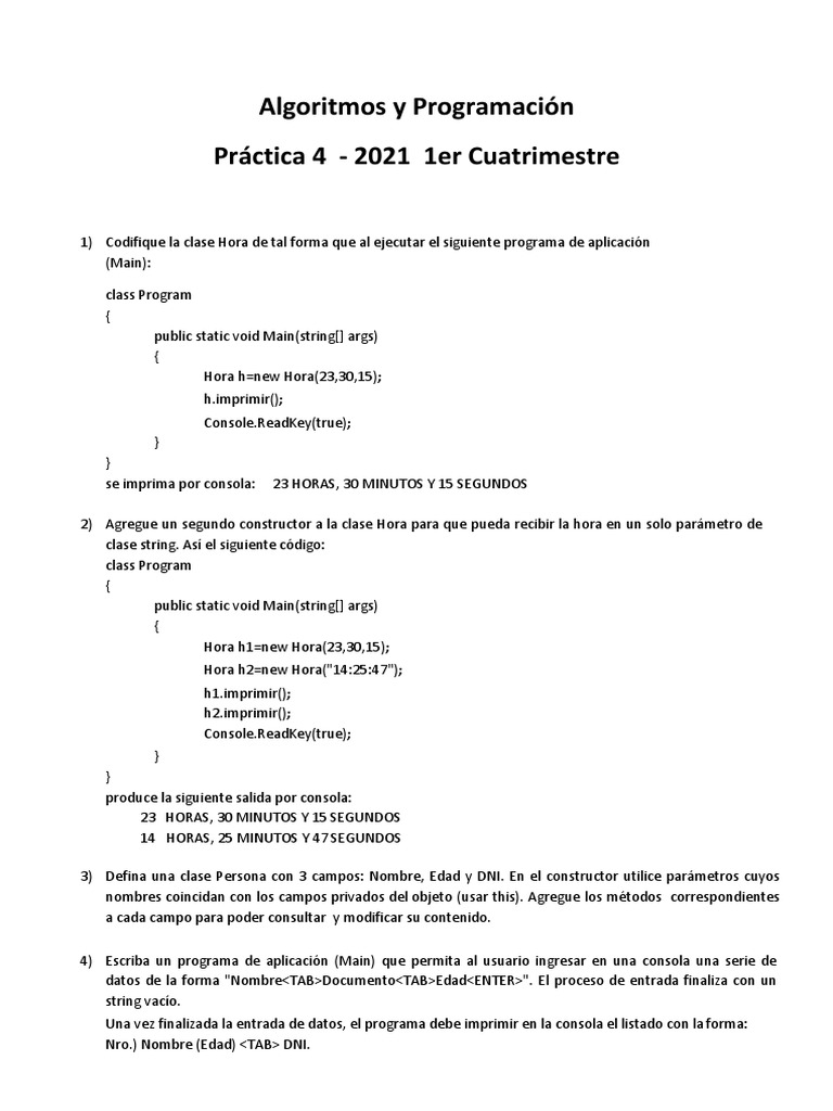 Práctica de programación orientada a objetos: Clases, constructores, métodos y atributos | PDF ...