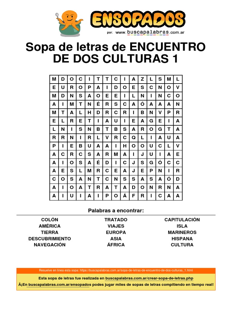 Sopa de Letras de Encuentro de Dos Culturas - 1 | PDF