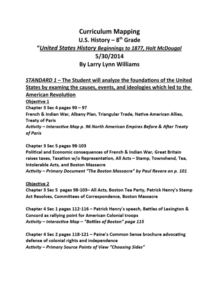 Curriculum Mapping US History 8th Grade | PDF | United States Bill Of ...