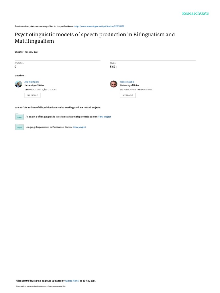 Psycholinguistic Models of Speech Production in Bilingualism and ...