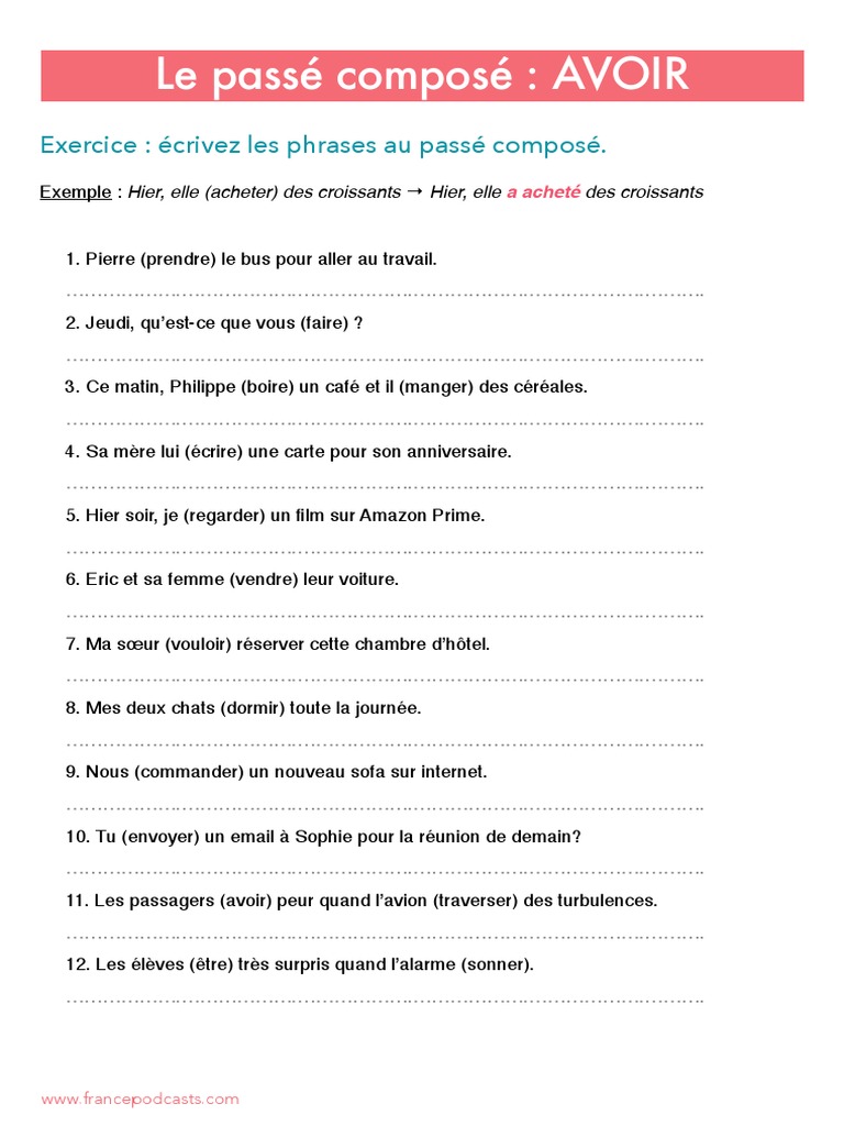 Exercice Passé Composé avec Avoir | PDF | Échecs | Théorie (échecs)