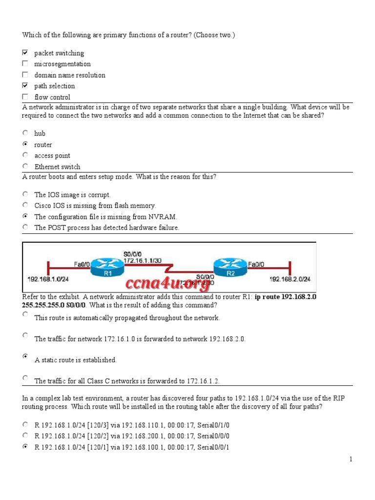 CCNA 2 Final Answers | Download Free PDF | Routing | Router (Computing)