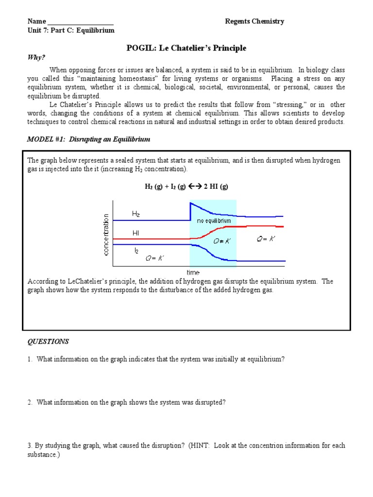 POGIL: Le Chatelier's Principle: Name - Regents Chemistry Unit 7: Part ...