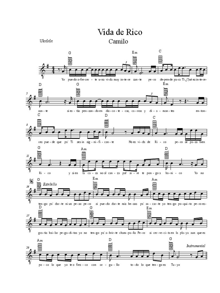 Vida de Rico Camilo Completa Ukelele | PDF