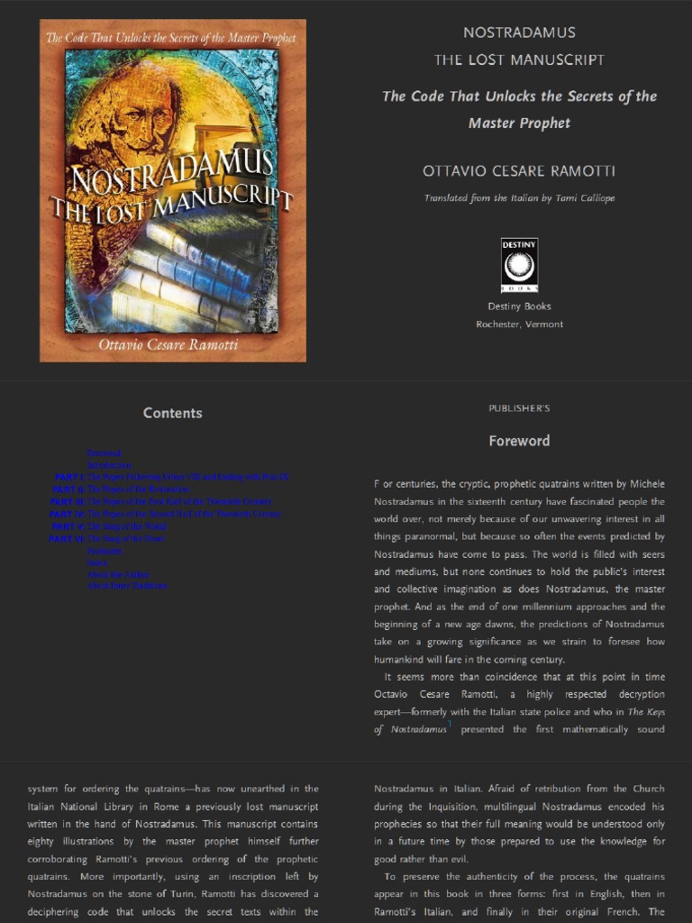 Nostradamus - The Lost Manuscript - The Code That Unlocks The Secrets ...