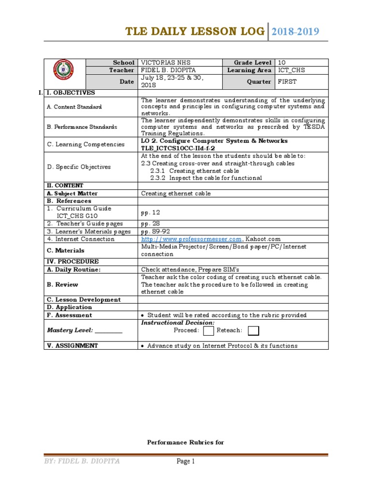 LP9 Creating Ethernet Cable Hands-On July 18, 23-25 & 30 | PDF | Rubric ...