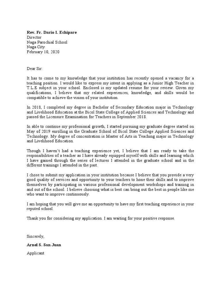 Application Letter For Teaching | PDF | Academic Degree | College