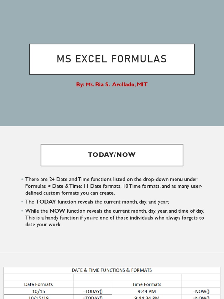 MS Excel Formulas | PDF | Microsoft Excel | Computing