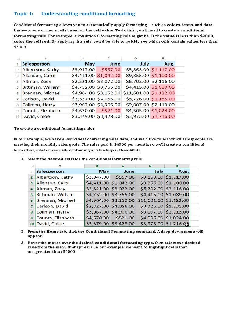 Topic 1 Conditional Formatting Pdf Icon Computing Menu Computing