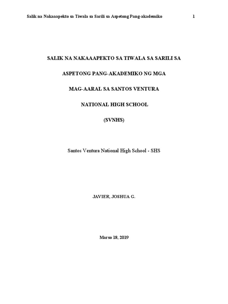 Javier, Joshua - Mga Salik Na Nakaaapekto Sa Tiwala Sa Sarili Sa ...