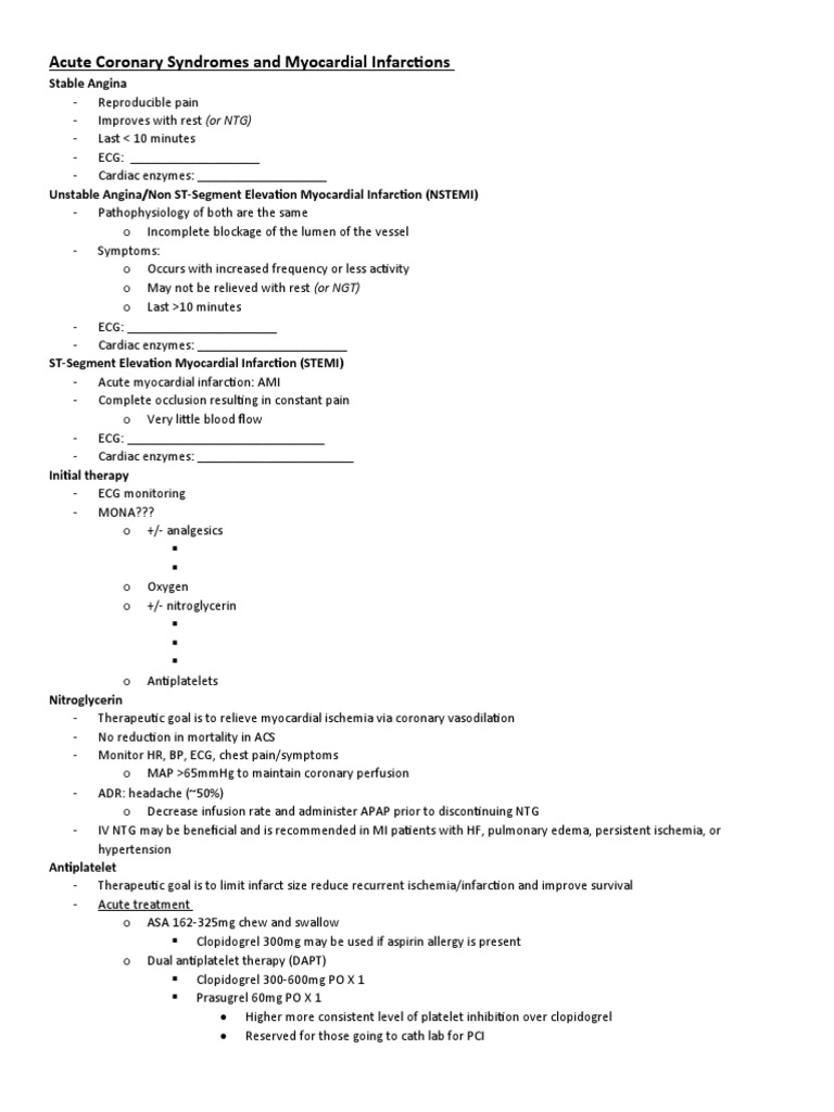 Acs Review - Student Version | PDF | Myocardial Infarction ...