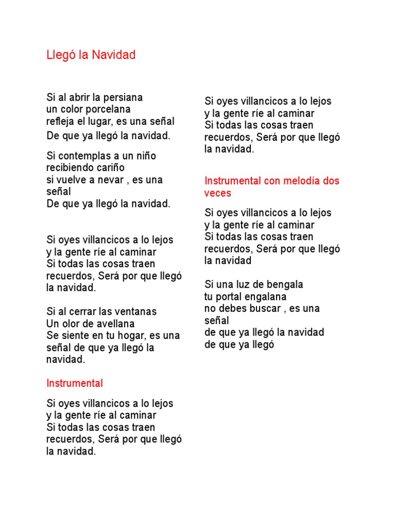 Llegó la Navidad: Villancico y Letra | PDF