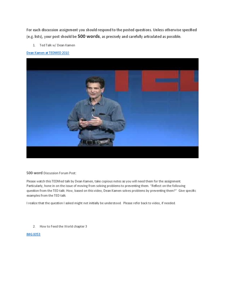Discussion Assignments on TED Talks and Food Issues | PDF