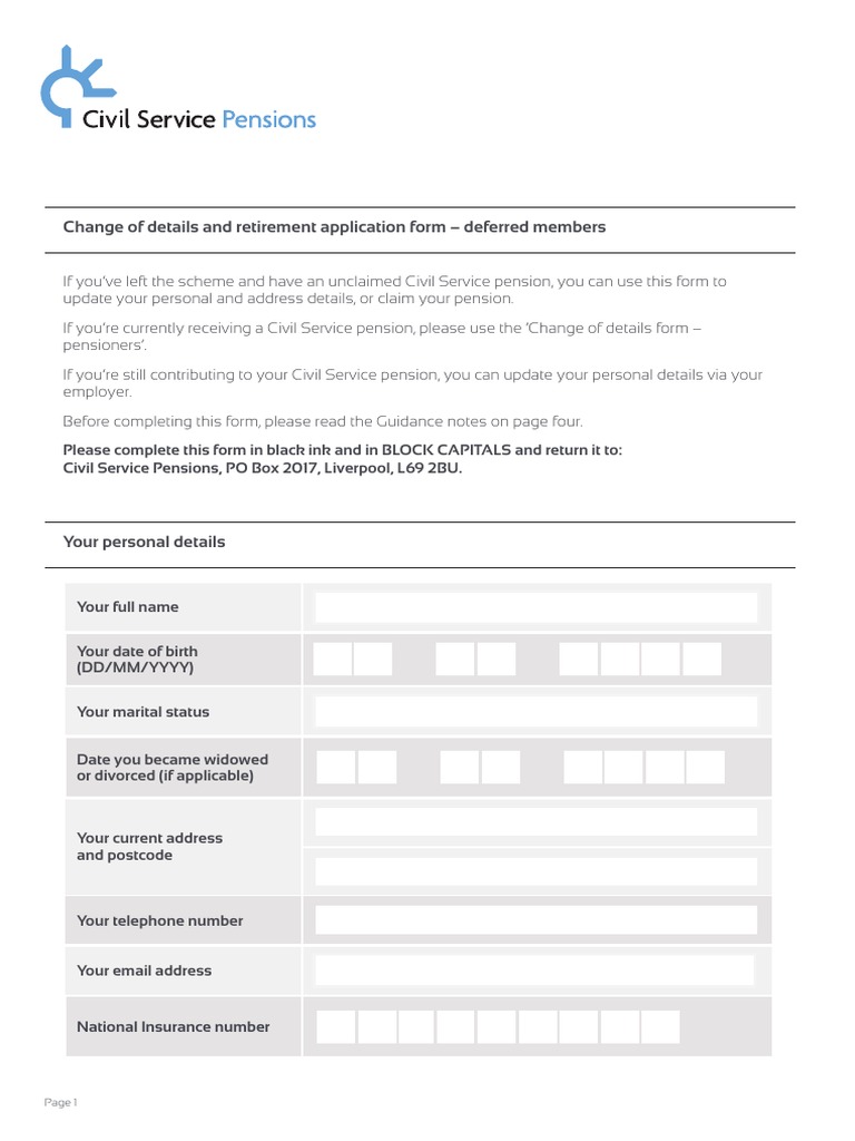 Change of Details and Retirement Application Form - Deferred Members ...