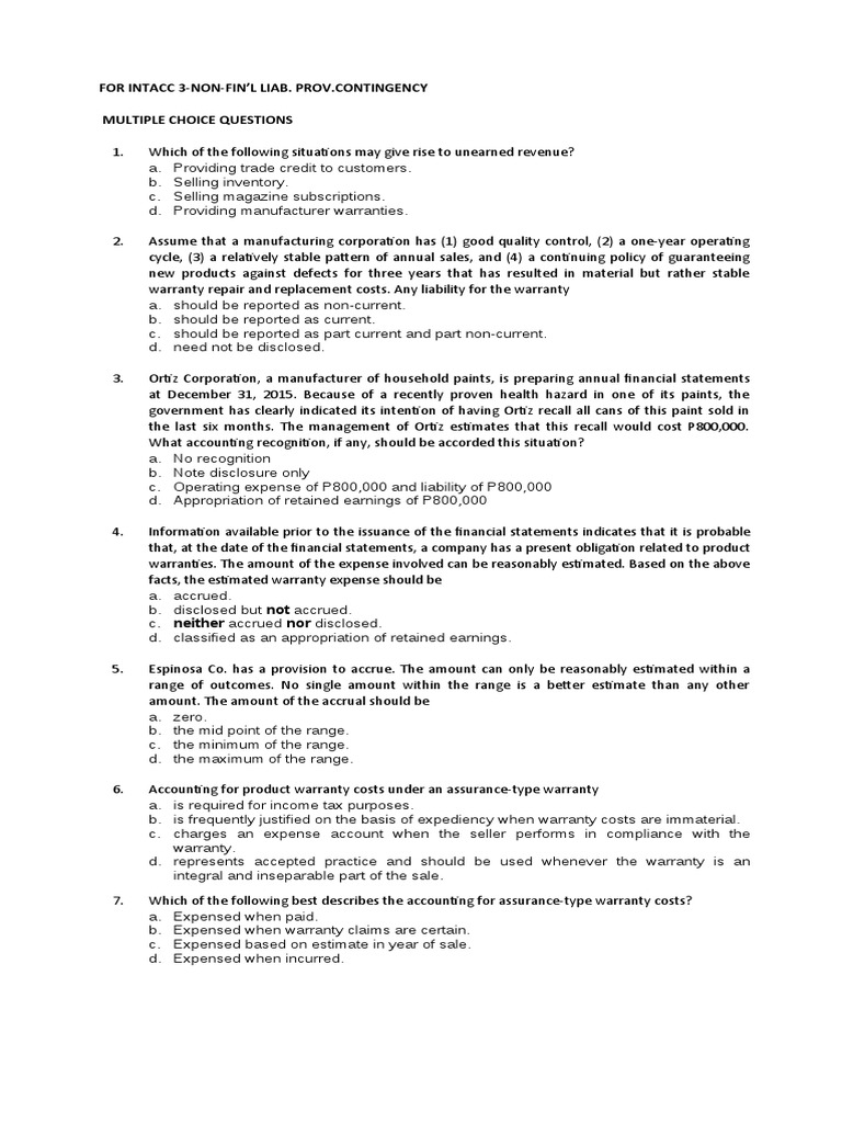 INTACC 3. For Practice Solving. Liab - Prov.contingency | PDF | Finance ...