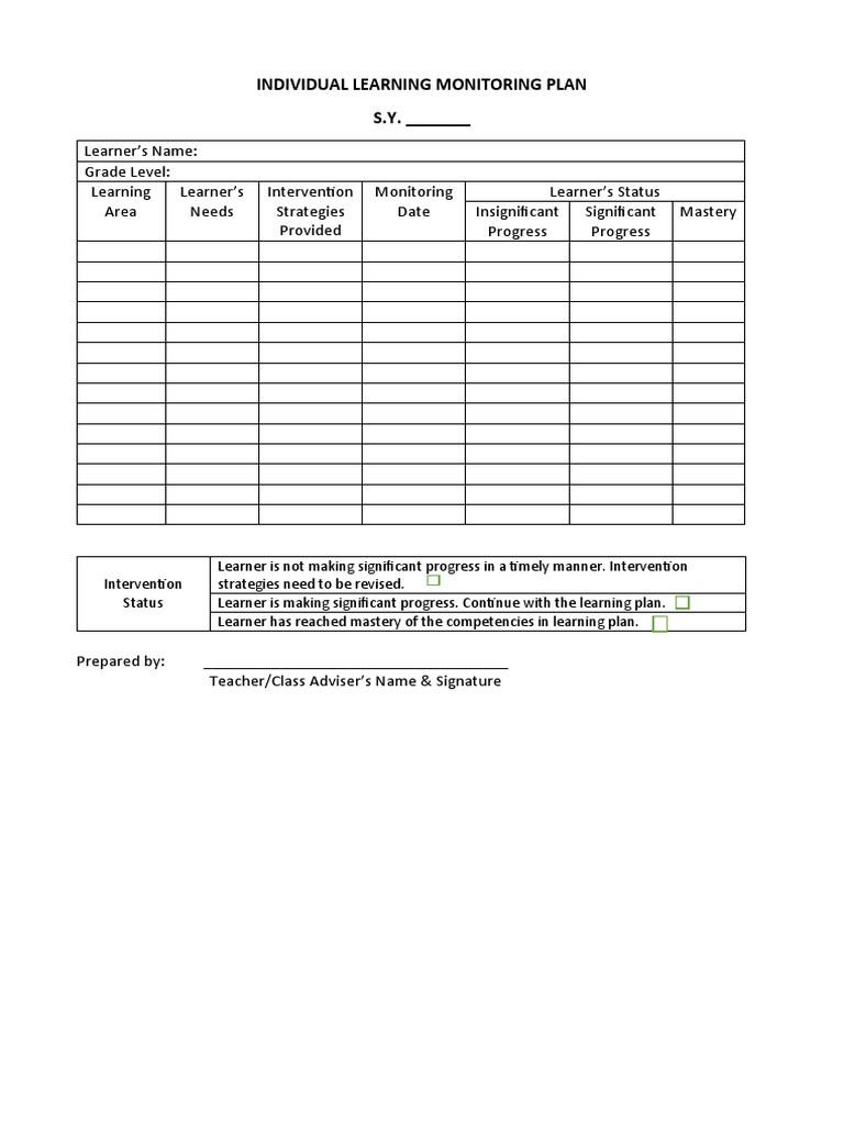 Individual Learning Monitoring Plan Template | PDF