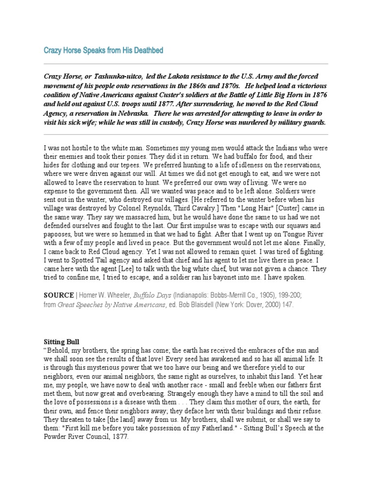 "Native American Speeches", Howard Zinn History, Issaquah School ...