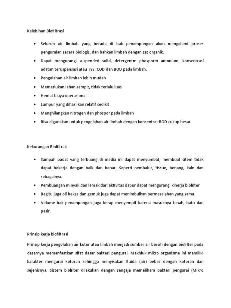 Kelebihan dan Kekurangan Biofiltrasi | PDF | Sains & Matematika