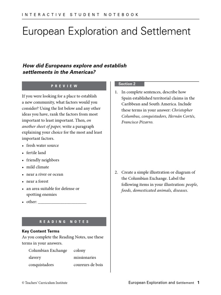 "European Exploration and Settlement", U.S History Class Assignment ...